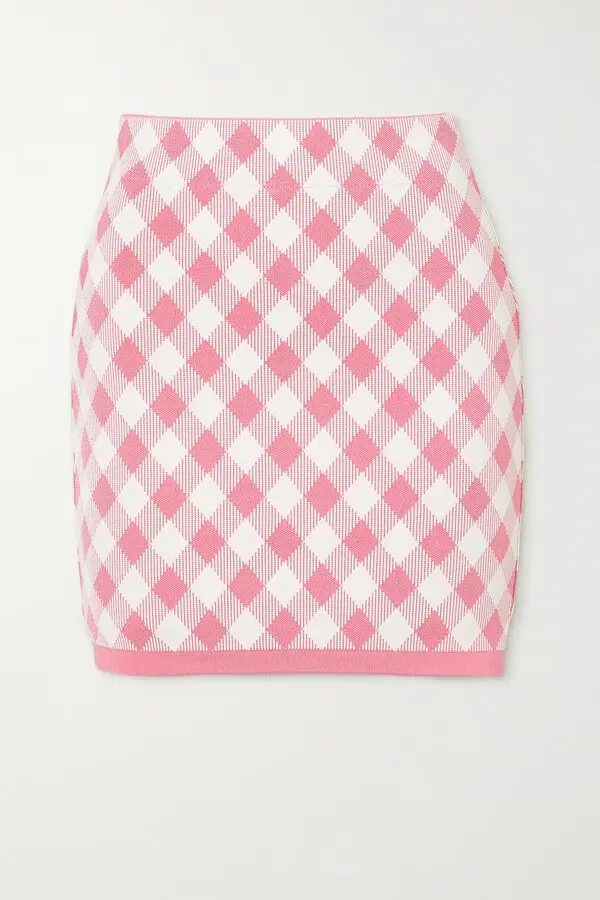 Balmain Gingham Jacquard-knit Mini Skirt