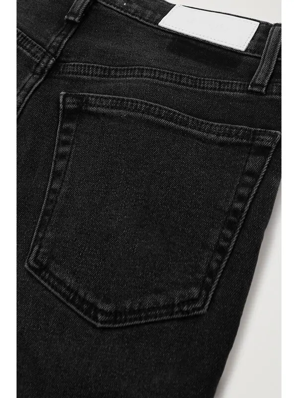 RE/DONE 70s Stove Pipe Cropped Distressed High-rise Straight-leg Jeans - Black