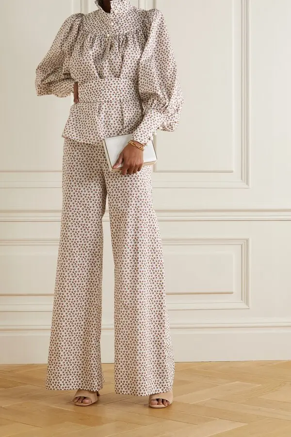 Anna Mason Beau Floral-print Cotton Wide-leg Pants