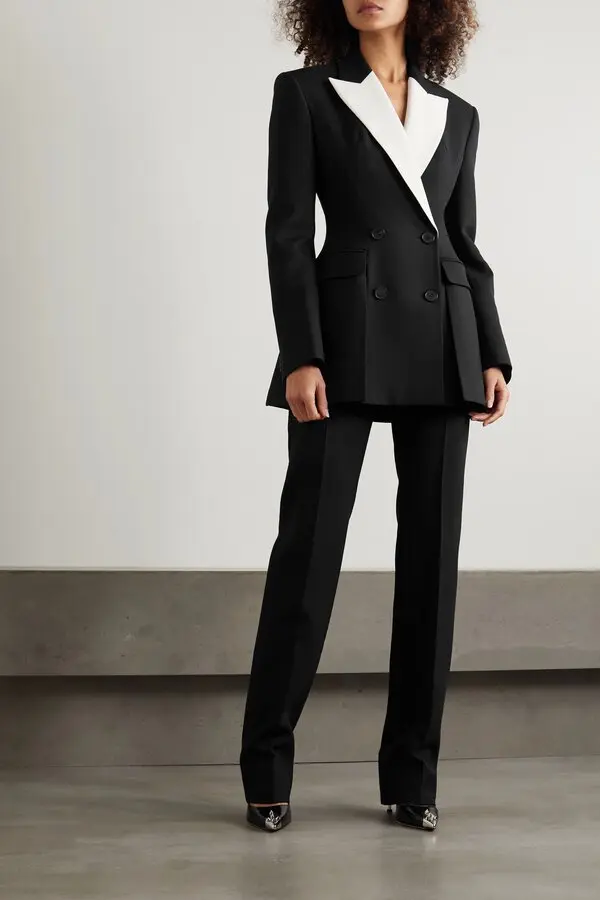 Alexander McQueen Double-breasted Two-tone Grain De Poudre Wool-blend Blazer