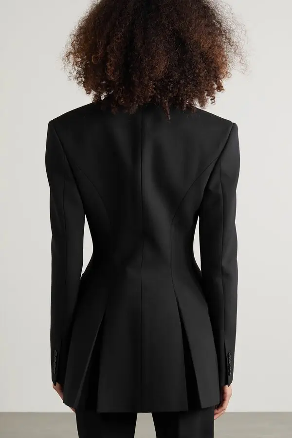 Alexander McQueen Double-breasted Two-tone Grain De Poudre Wool-blend Blazer