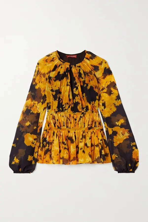 Altuzarra Therese Printed Plissé-georgette Blouse