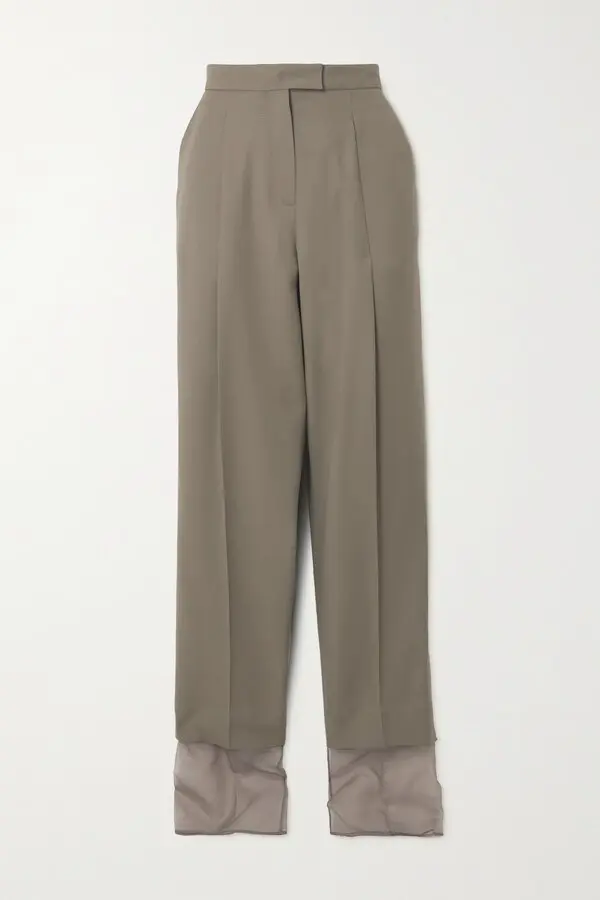 LOW CLASSIC Layered Wool And Organza Straight-leg Pants