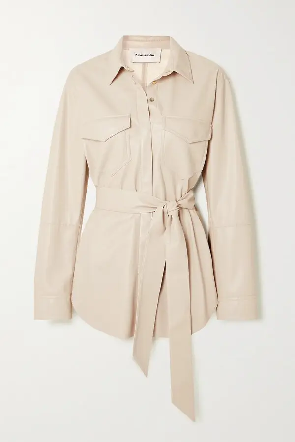 Nanushka Artha Belted Vegan Leather Shirt