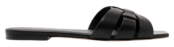 Saint Laurent Tribute Leather Slides - Black