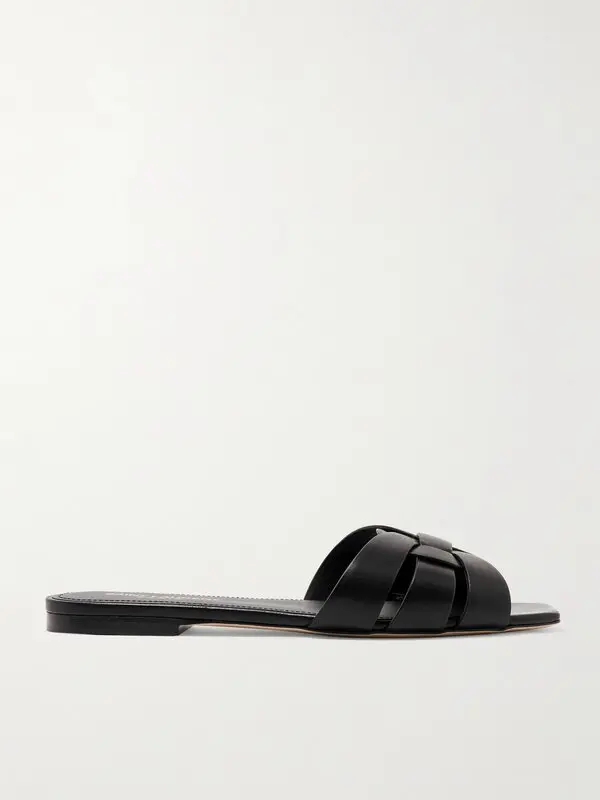 Saint Laurent Tribute Leather Slides - Black