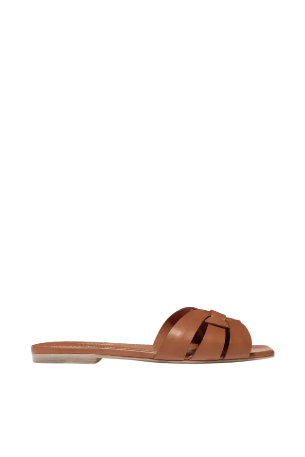 Saint Laurent Tribute Leather Slides - Brown