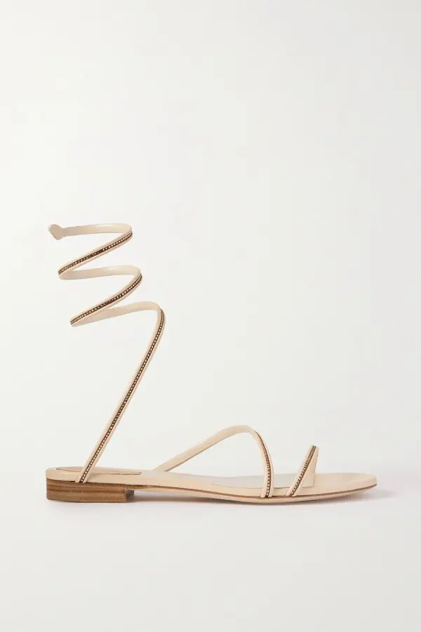 Rene Caovilla Crystal-embellished Leather Sandals - Neutrals