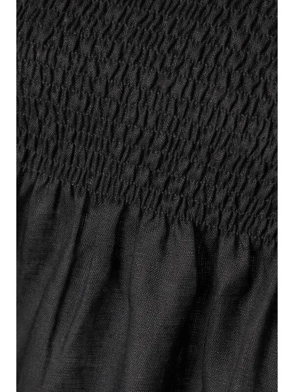 Sleeper Net Sustain Atlanta Off-the-shoulder Shirred Linen Midi Dress - Black