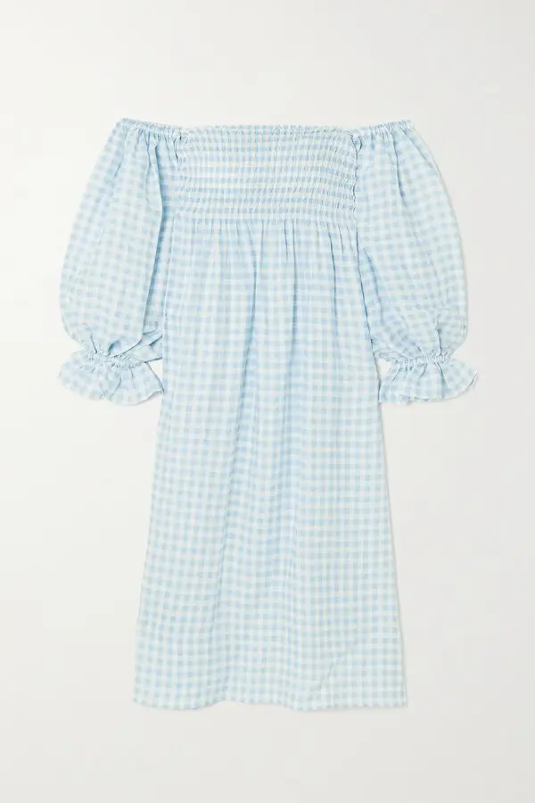 Sleeper Net Sustain Atlanta Off-the-shoulder Shirred Linen Midi Dress
