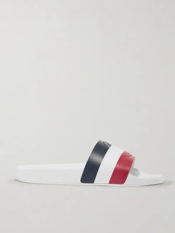 Moncler Striped Rubber Slides - White