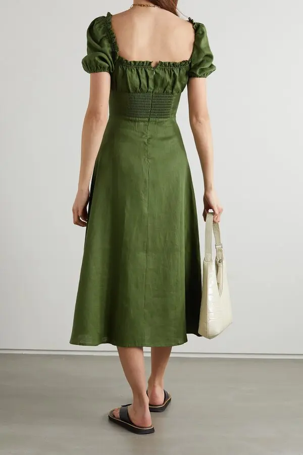 Reformation Jacqueline Linen Midi Dress In Green - 30% Off | Editorialist