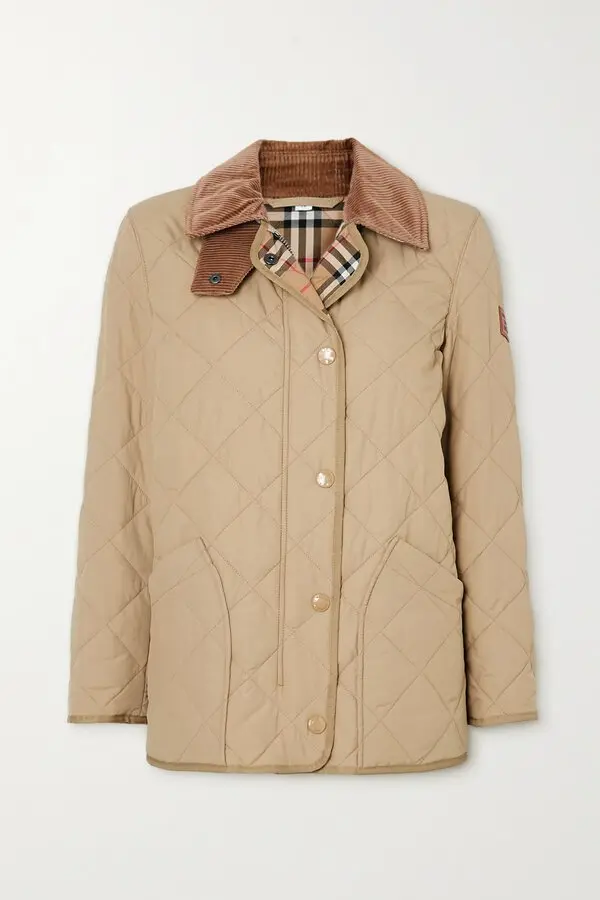 Burberry Corduroy And Leather-trimmed Quilted Shell Jacket - Neutrals