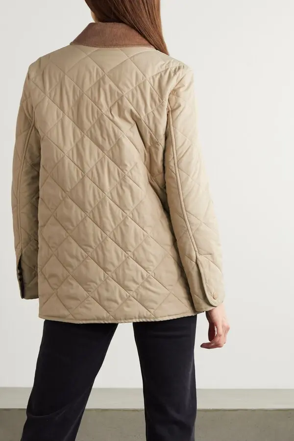 Burberry Corduroy And Leather-trimmed Quilted Shell Jacket - Neutrals