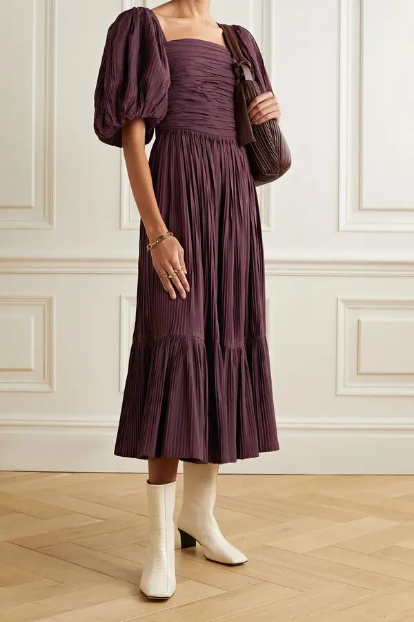 tiered pliss taffeta midi dress Tiered Pliss-taffeta Midi Dress