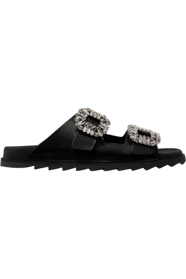 ROGER VIVIER Slidy Viv Crystal-embellished Leather Slides - Black