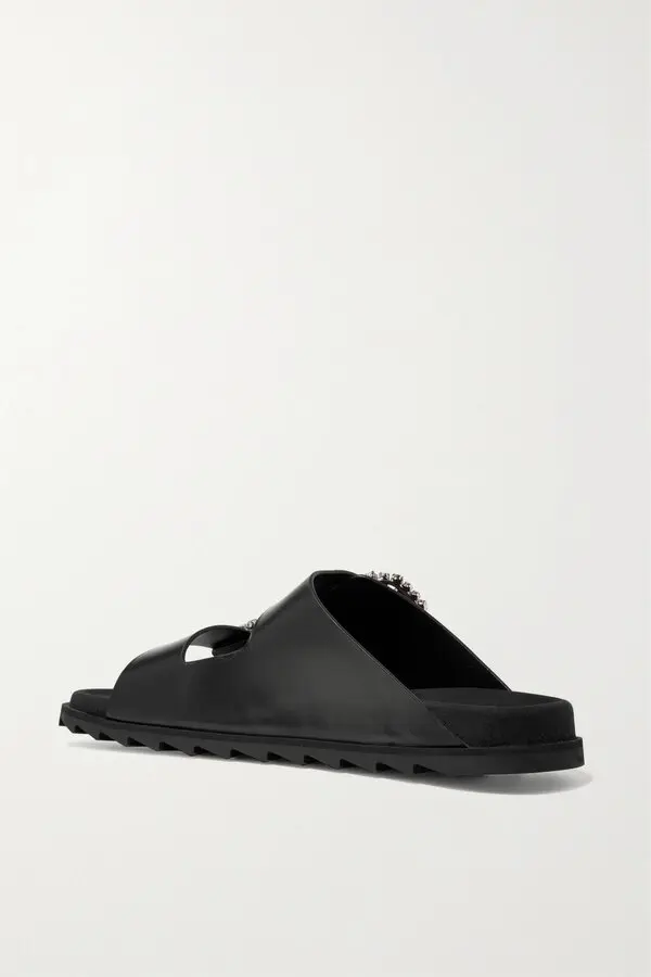 ROGER VIVIER Slidy Viv Crystal-embellished Leather Slides - Black
