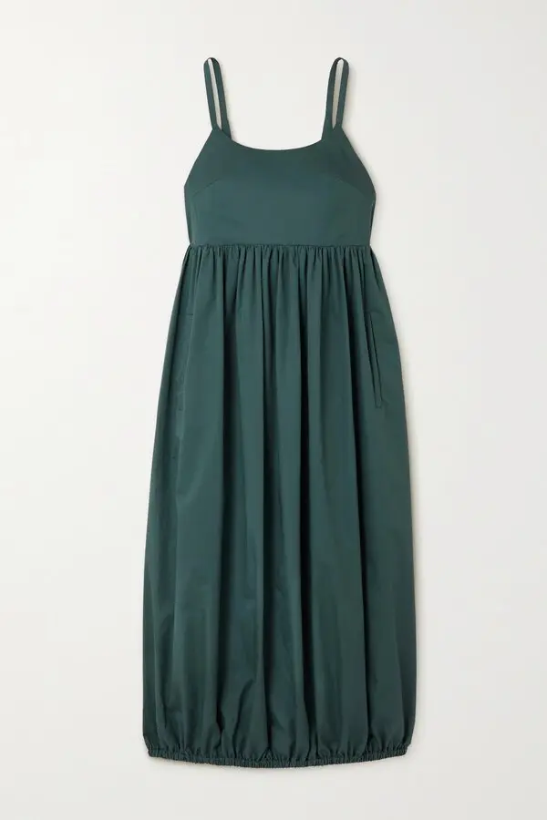 Tibi Open-back Gathered Cotton-poplin Midi Dress
