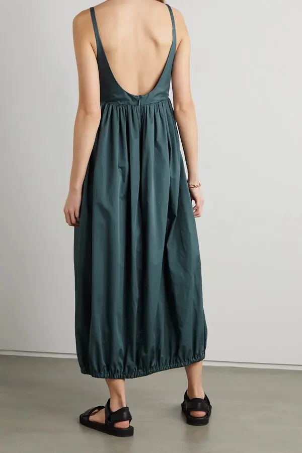 Tibi Open-back Gathered Cotton-poplin Midi Dress