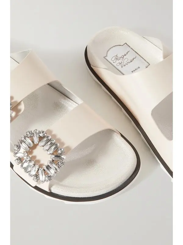 ROGER VIVIER Slidy Viv Leather Slides - Neutrals