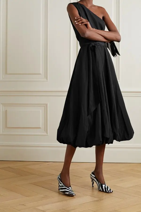tibi one shoulder dress TIBI black cotton fit flare dress one shoulder asymmetrical pleat skirt US0  XS For Sale at 1stDibs