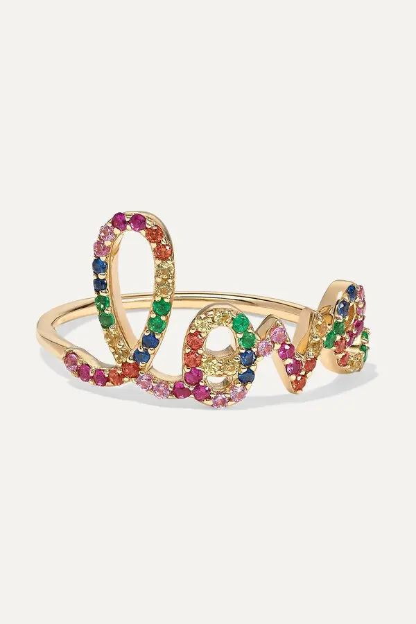 SYDNEY EVAN Large Love 14-karat Multi-stone Ring - Gold