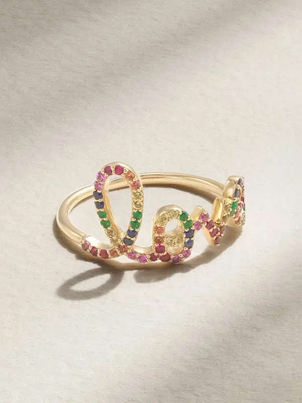 SYDNEY EVAN Large Love 14-karat Multi-stone Ring - Gold