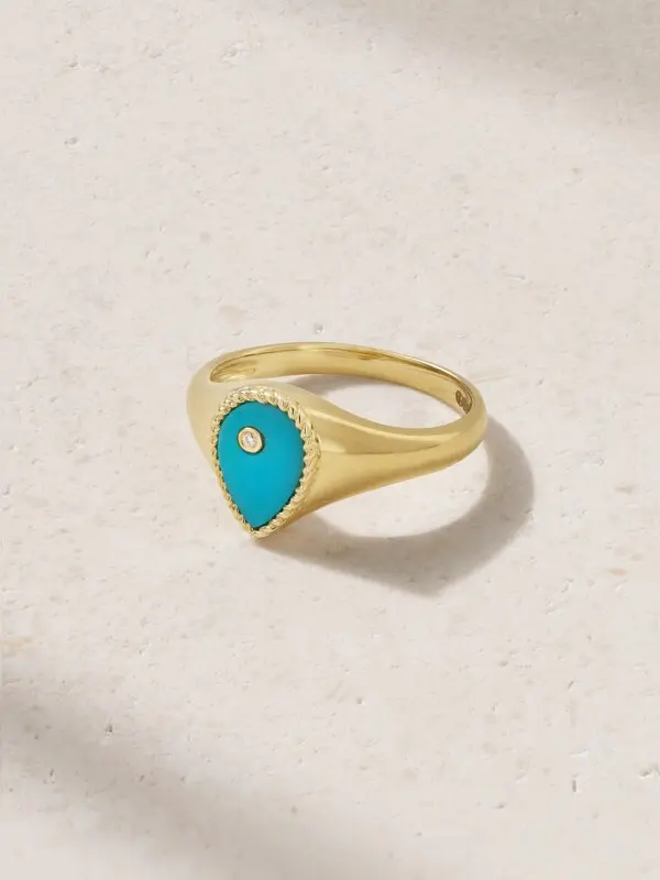 Yvonne Léon 9-karat Turquoise And Diamond Signet Ring - Gold