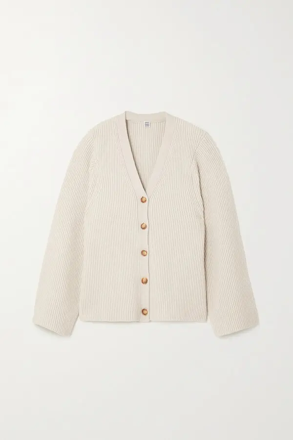 TOTEME Ribbed Wool-blend Cardigan - Cream