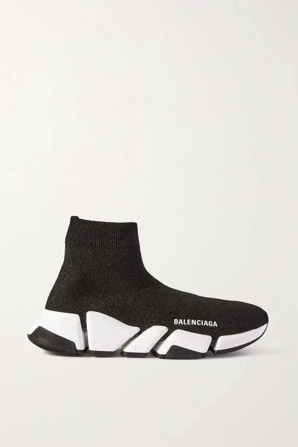 Balenciaga Speed 2.0 Logo-print Glittered High-top Sneakers - Black