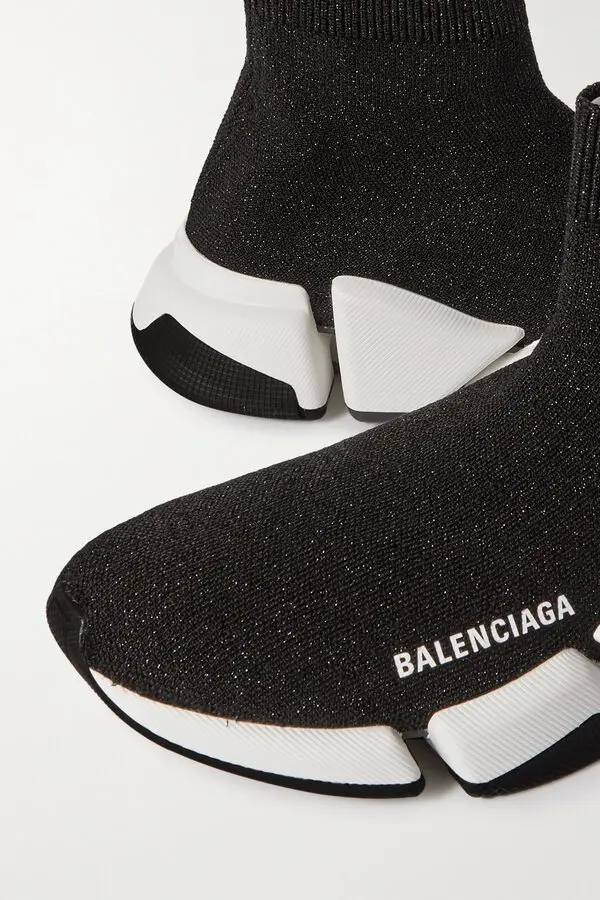Balenciaga Speed 2.0 Logo-print Glittered High-top Sneakers - Black