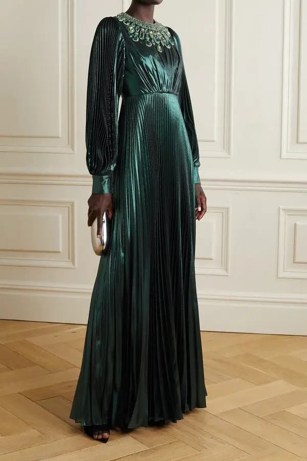 green emerald velvet dress Floral Embellished A-line Gown | Andrew GN