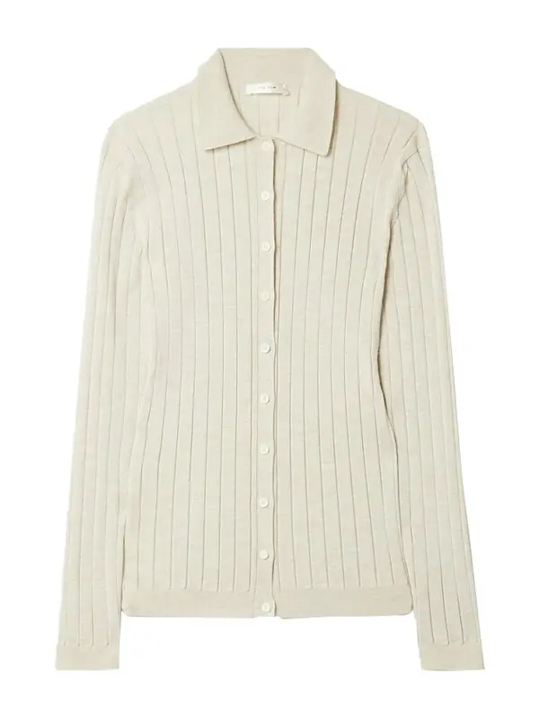 THE ROW Chicco Ribbed Wool And Silk-blend Cardigan