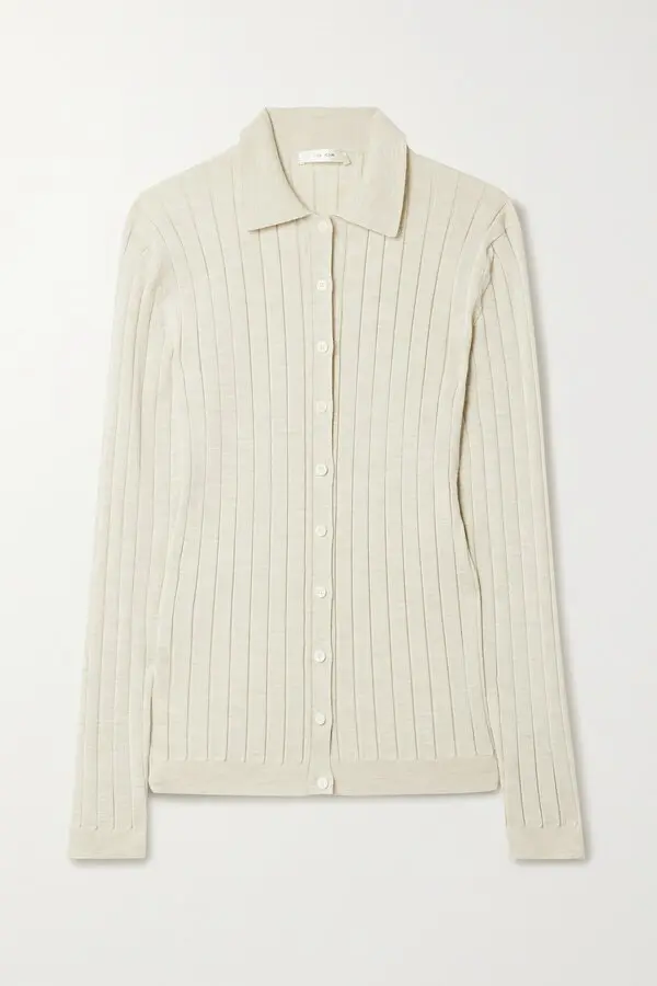 THE ROW Chicco Ribbed Wool And Silk-blend Cardigan