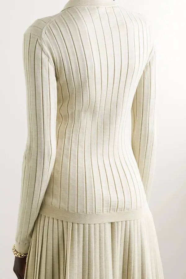 THE ROW Chicco Ribbed Wool And Silk-blend Cardigan