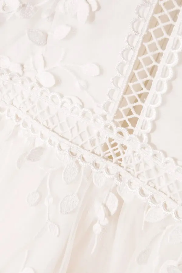 Costarellos Appliquéd Embroidered Tulle Gown