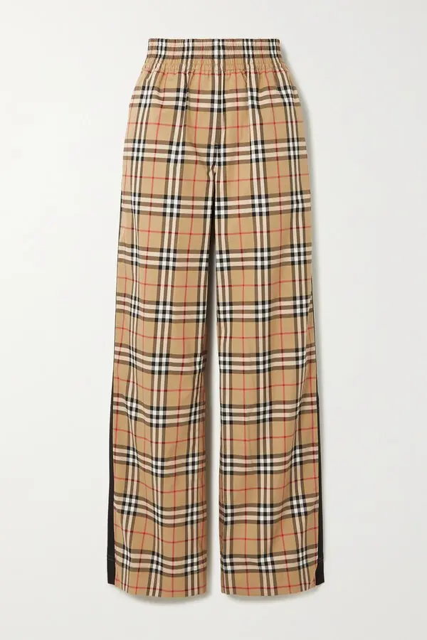 Burberry Striped Checked Cotton-blend Wide-leg Pants