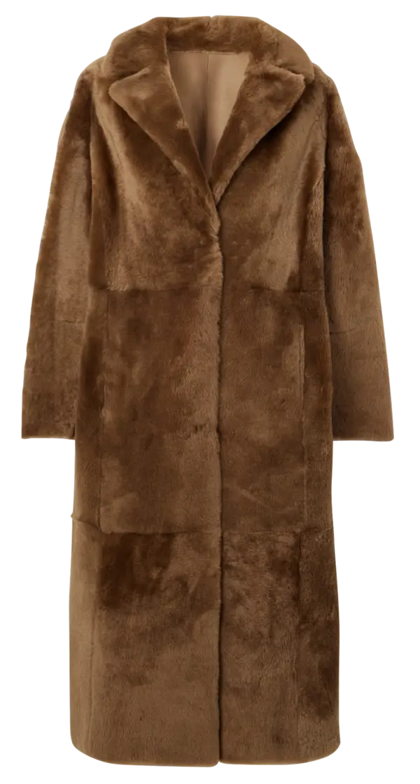 YVES SALOMON Shearling Longline Coat - Brown