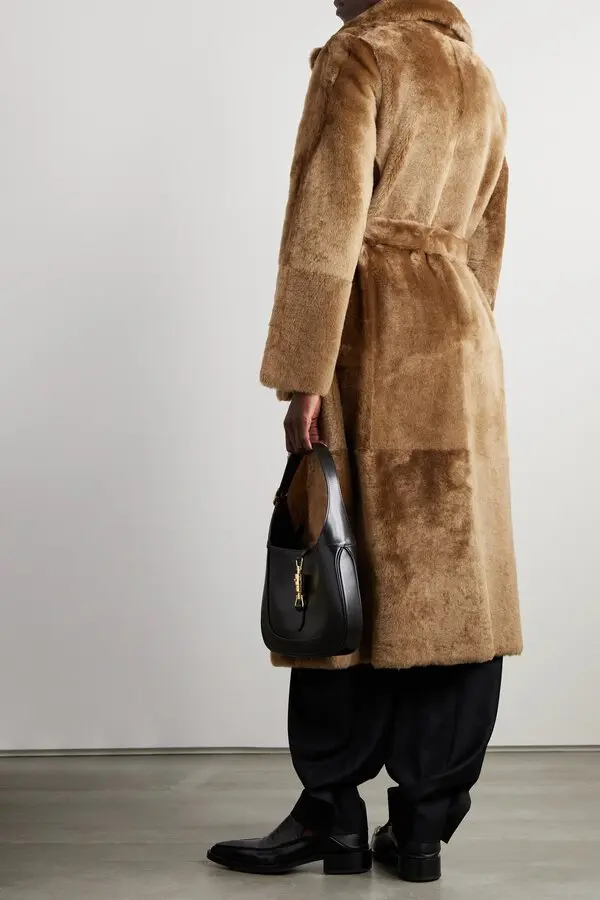 YVES SALOMON Shearling Longline Coat - Brown