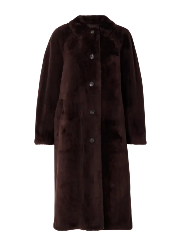 YVES SALOMON Shearling Longline Coat - Burgundy