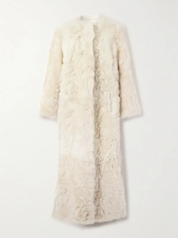 YVES SALOMON Shearling Longline Coat - White
