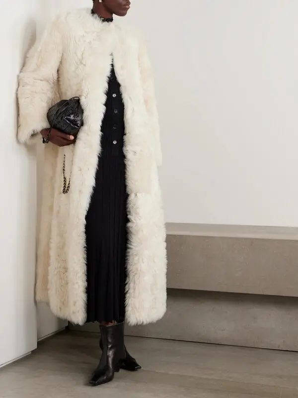 YVES SALOMON Shearling Longline Coat - White