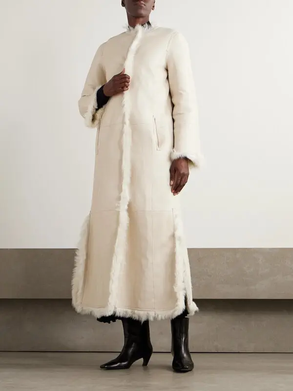 YVES SALOMON Shearling Longline Coat - White