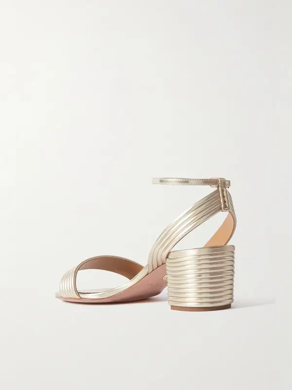 AQUAZZURA Sundance 50 Metallic Vegan Material Block Heel Sandals - Gold