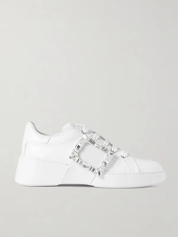 ROGER VIVIER Viv Skate Crystal-embellished Leather Sneakers - White