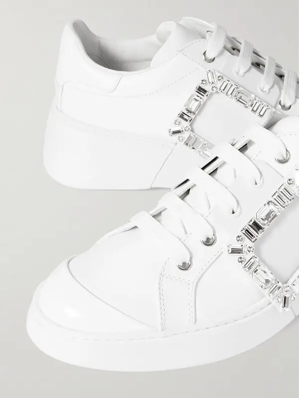 ROGER VIVIER Viv Skate Crystal-embellished Leather Sneakers - White