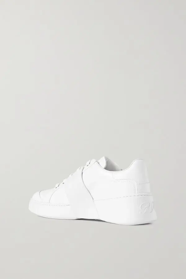 ROGER VIVIER Viv Skate Crystal-embellished Leather Sneakers - White