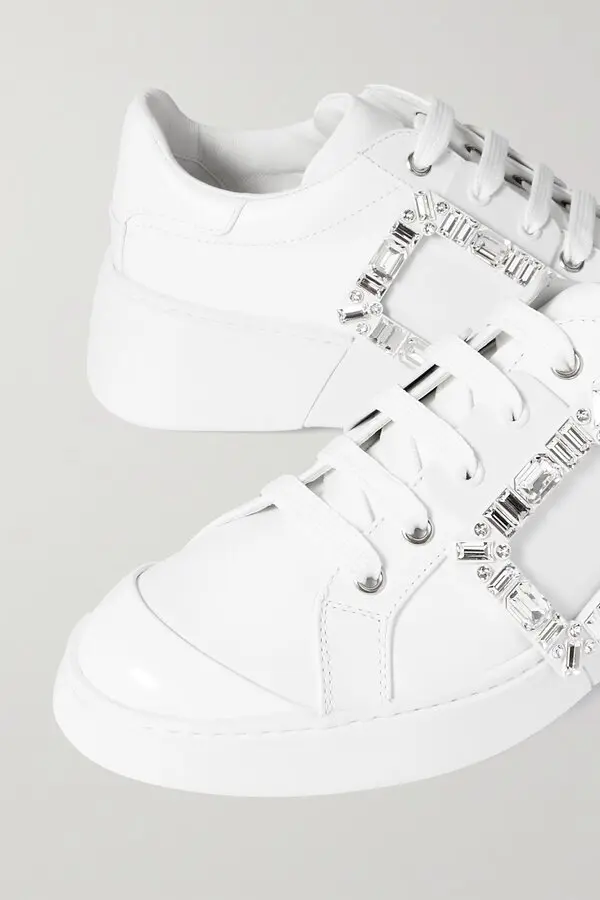 ROGER VIVIER Viv Skate Crystal-embellished Leather Sneakers - White