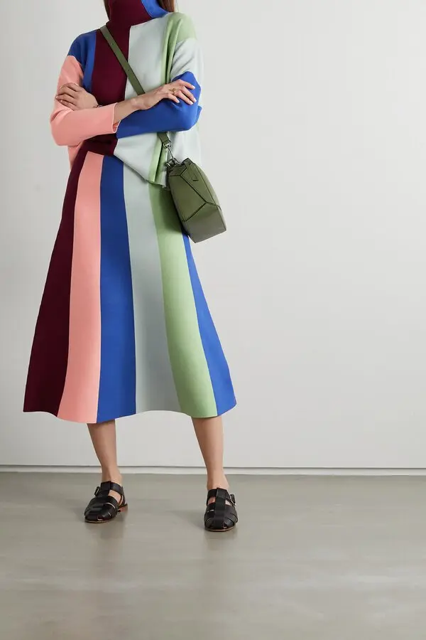 Victoria Beckham Striped Knitted Midi Skirt