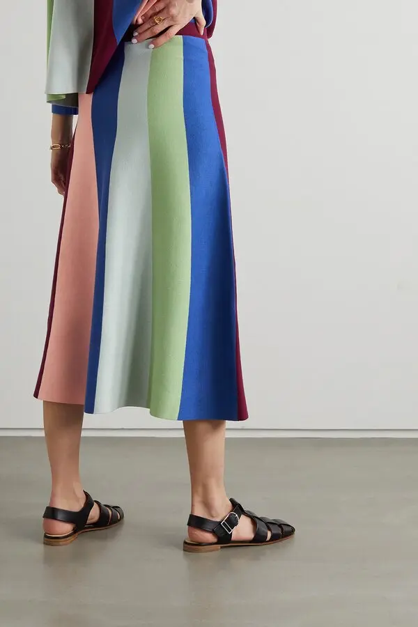 Victoria Beckham Striped Knitted Midi Skirt